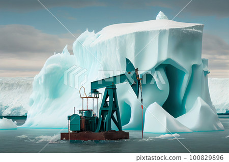 Offshore oil drilling platform on iceberg - Stock Illustration ...