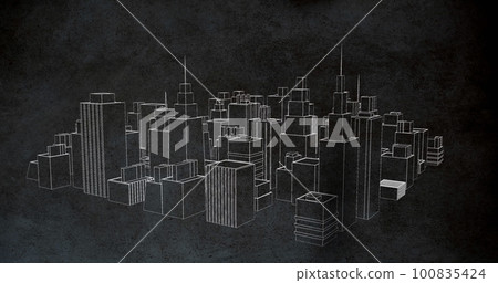 Composition of 3d model of cityscape on black... - Stock Illustration ...