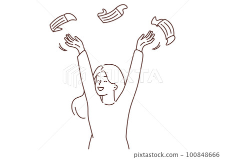 Smiling woman throwing face masks excited about... - Stock Illustration ...