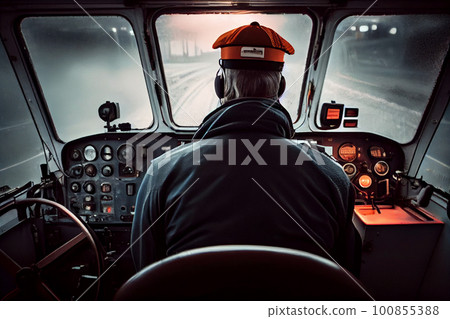 Train driver in the cab of a moving train - Stock Illustration ...