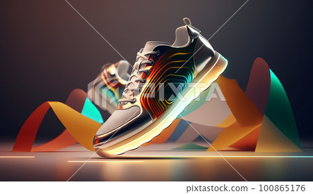 trendy colorful sneakers on a abstract... - Stock Illustration ...