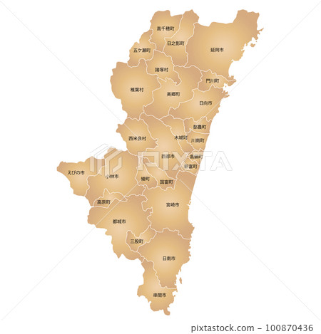 Miyazaki prefecture and municipalities map - Stock Illustration ...