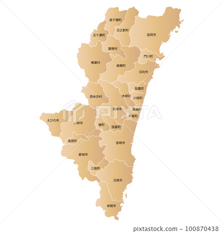 Miyazaki prefecture and municipalities map - Stock Illustration ...