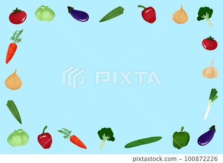 Colorful vegetable frame blue - Stock Illustration [100872226] - PIXTA