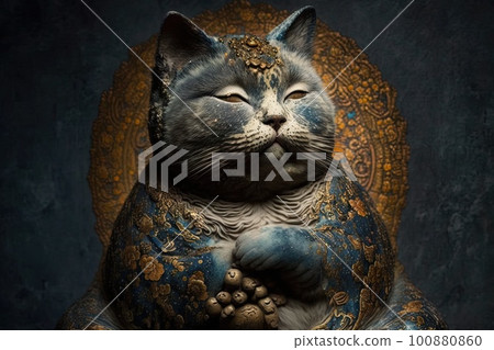 Cat as Buddha famous historical character... - Stock Illustration ...
