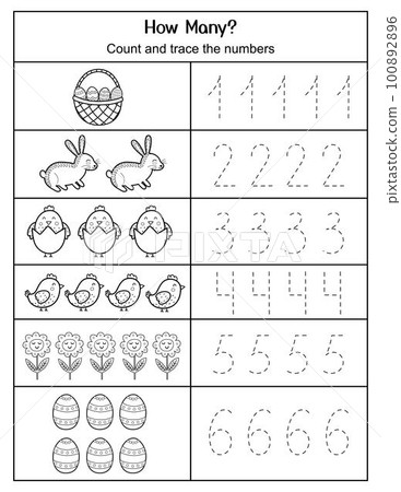 How Many count and trace the numbers Easter... - Stock Illustration ...