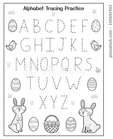 Easter Alphabet Tracing Worksheet. Educational... - Stock Illustration ...