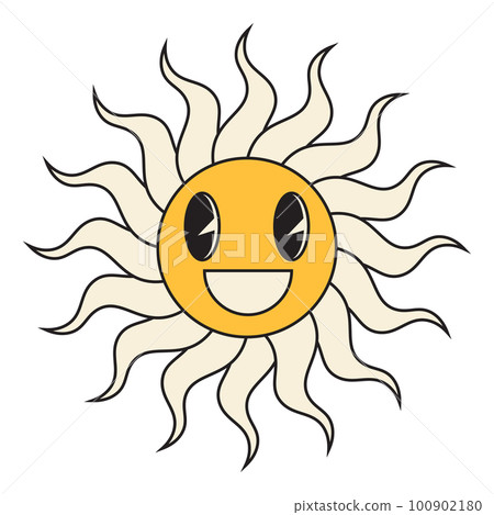 Groovy sun cartoon characters. Funny happy sun... - Stock Illustration ...