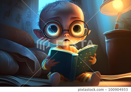 3d little alien character reading a book.... - Stock Illustration ...