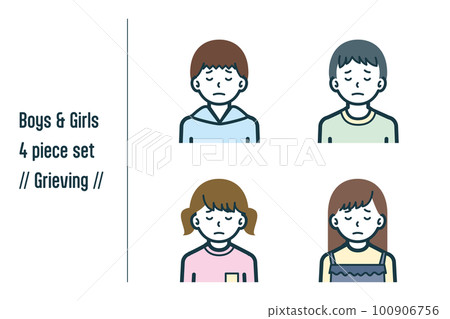 Sad boy & girl 4-piece set no.1 - Stock Illustration [100906756] - PIXTA