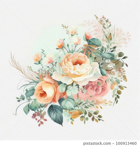 Bouquet of roses in chic colors Watercolor... - Stock Illustration ...