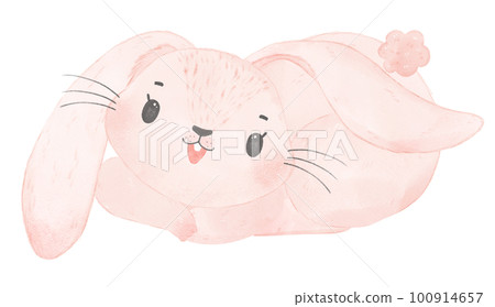 cute playful happy pink baby rabbit bunny... - Stock Illustration ...