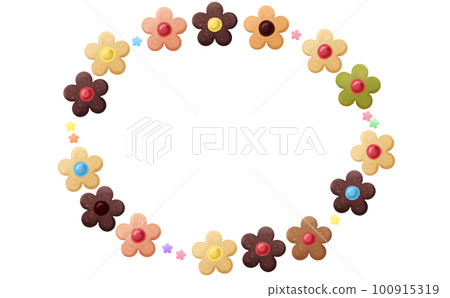 Colorful flower cookie oval frame White... - Stock Illustration ...