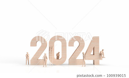 The wood 2024 number and business man on white... - Stock Illustration ...