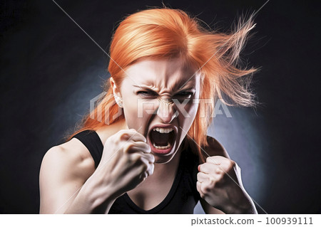 Red-haired young woman with face contorted with... - Stock Illustration ...
