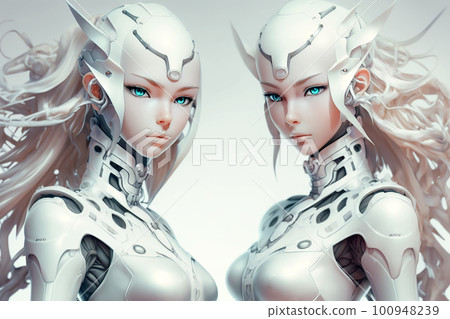 Two-body android/humanoid robot AI drawing... - Stock Illustration ...
