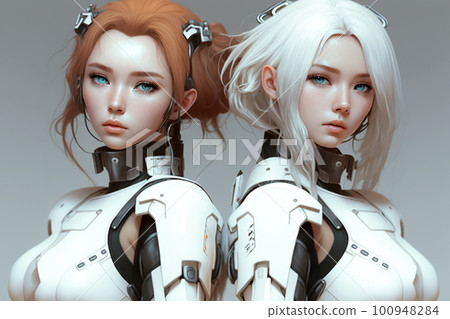 Two-body android/humanoid robot AI drawing... - Stock Illustration ...