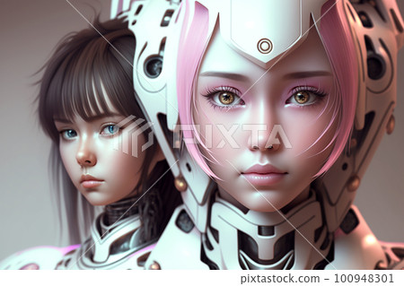 Two-body android/humanoid robot AI drawing... - Stock Illustration ...