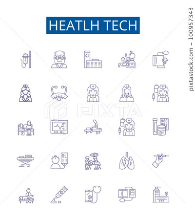 Heatlh tech line icons signs set. Design... - Stock Illustration ...