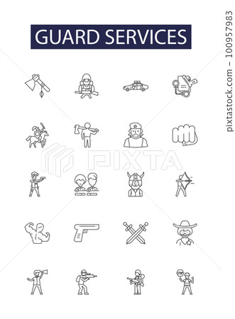 Guard services line vector icons and signs....-插圖素材 [100957983] - PIXTA圖庫