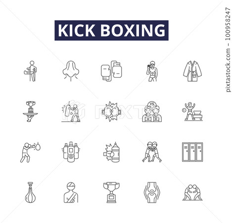 Kick boxing line vector icons and signs.... - Stock Illustration ...