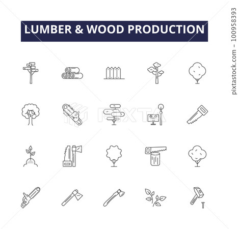 Lumber & wood production line vector icons and...-插圖素材 [100958393 ...