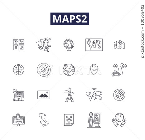 Maps2 line vector icons and signs. Navigation,... - Stock Illustration ...