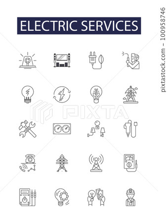 Electric services line vector icons and signs.... - Stock Illustration ...