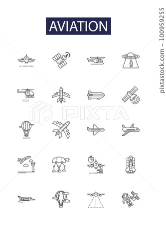 Aviation line vector icons and signs. Aircraft,... - Stock Illustration ...