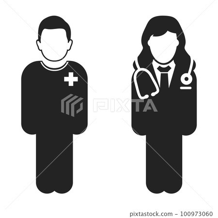 Standing Doctor and patient Icon. Flat style...-插圖素材 [100973060] - PIXTA圖庫