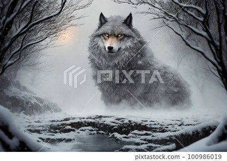 Giant wolf, warg Fenrir, looking at you trough... - Stock Illustration ...