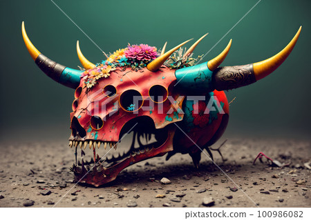 Hellish monster with fangs and horns, rotted... - Stock Illustration ...