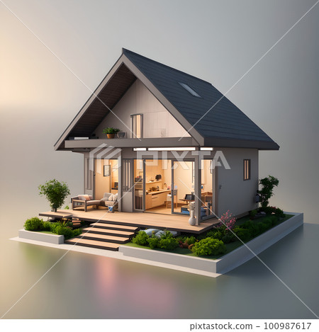3D reference model of a cute small house for... - Stock Illustration ...
