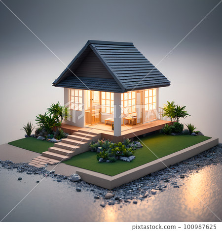 3D reference model of a cute small house for... - Stock Illustration ...
