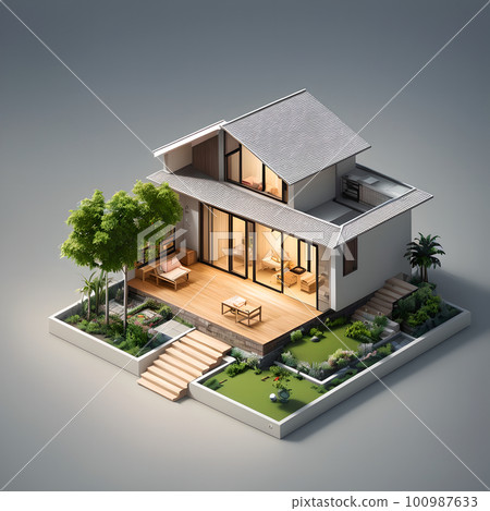 3D reference model of a cute small house for... - Stock Illustration ...