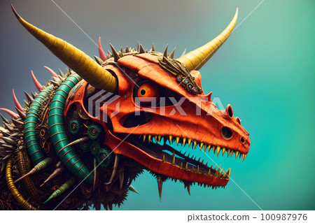 Hellish monster with fangs and horns, rotted... - Stock Illustration ...
