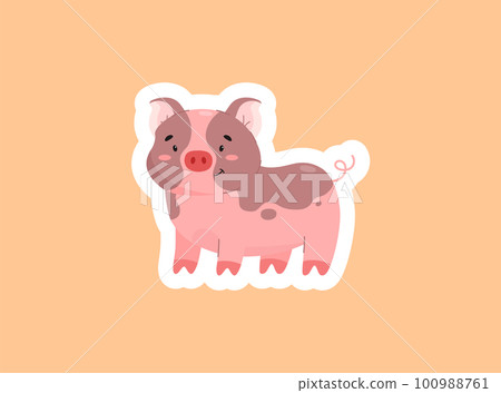 Cute standing pink pig with spots sticker flat... - Stock Illustration ...