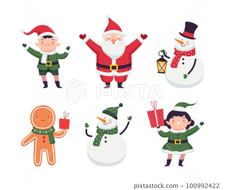 New Year Characters with Santa Claus, Elf,...-插圖素材 [100992422] - PIXTA圖庫