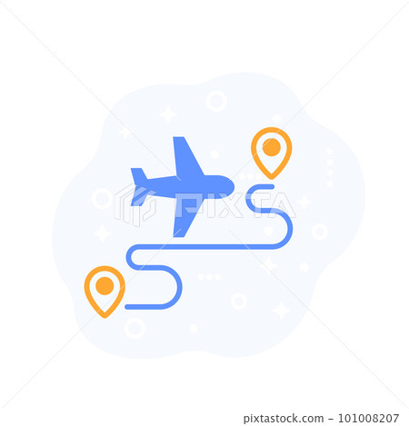 Flight route icon with an airplane, vector design - Stock Illustration ...