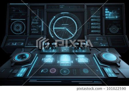Futuristic central control panel. Operator... - Stock Illustration ...