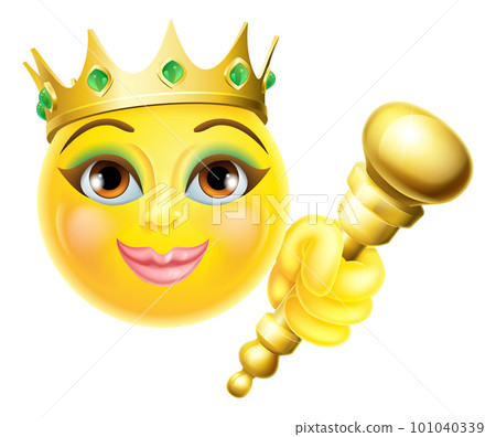 Queen Princess Emoticon Gold Crown Cartoon Face - Stock Illustration ...