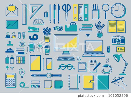 Simple stationery and computer icon set work PC... - Stock Illustration ...