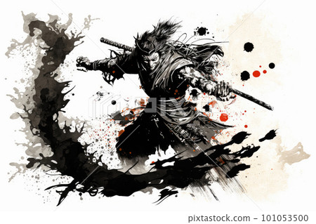 Sumi-e samurai equipped with a sword - Stock Illustration [101053500 ...