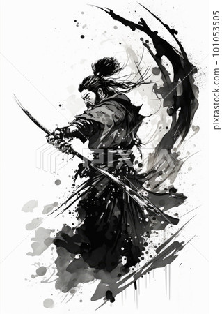 Sumi-e samurai wielding a sword - Stock Illustration [101053505] - PIXTA