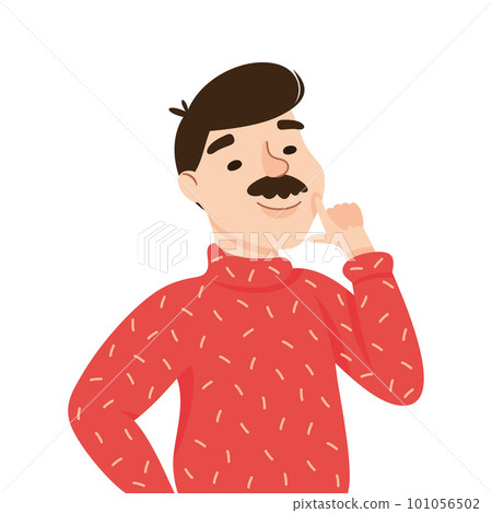 Thoughtful Mustached Man Character Scratching... - Stock Illustration ...