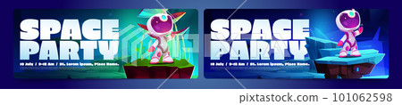 Space party cartoon banner with cute kid astronaut - Stock Illustration ...