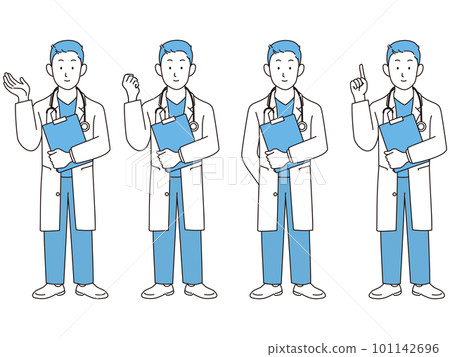 Male doctor line drawing illustration set - Stock Illustration ...