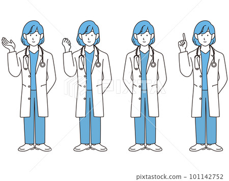 Female doctor in white coat line drawing... - Stock Illustration ...