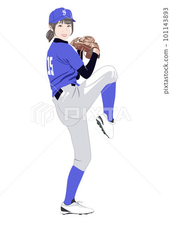 Illustration of a southpaw female pitcher - Stock Illustration ...