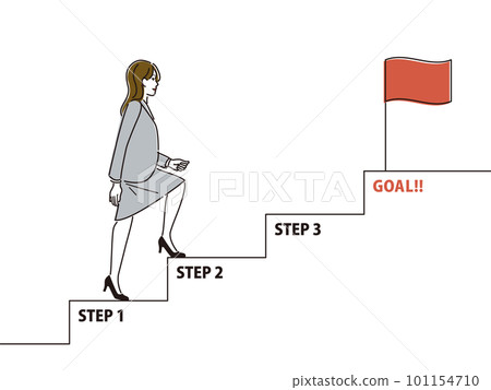 Female business person climbing the step-up stairs - Stock Illustration ...